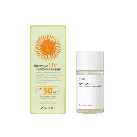 3W Clinic Sunblock Cream SPF50+ Pa+++ 70ml & Anua Cleansing Oil 20ml Combo